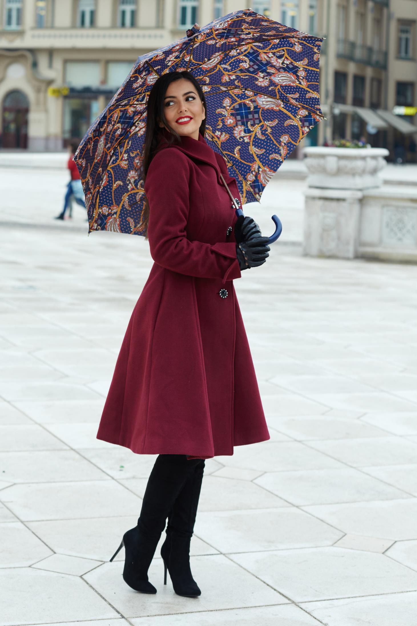 Artista Burgundy Coat From Wool With Pockets With Inside Lining