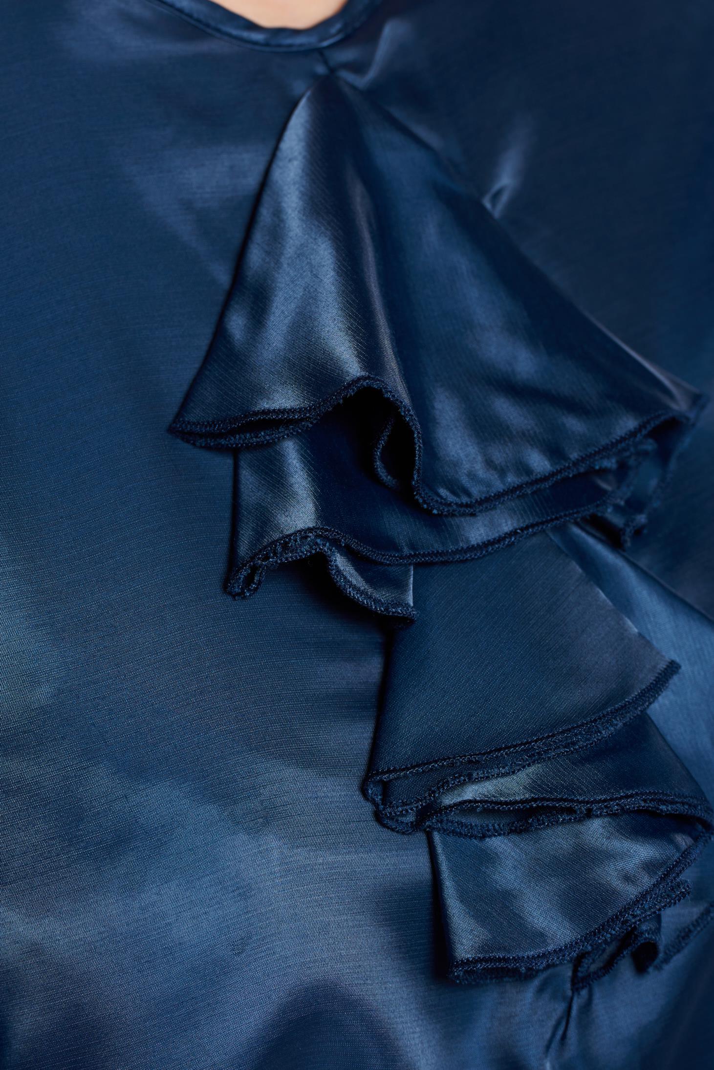 PrettyGirl darkblue elegant easy cut women`s blouse with ruffles on the ...