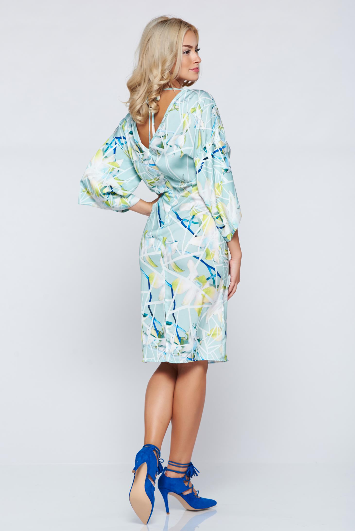 Rochie tip creion PrettyGirl mint cu imprimeu floral