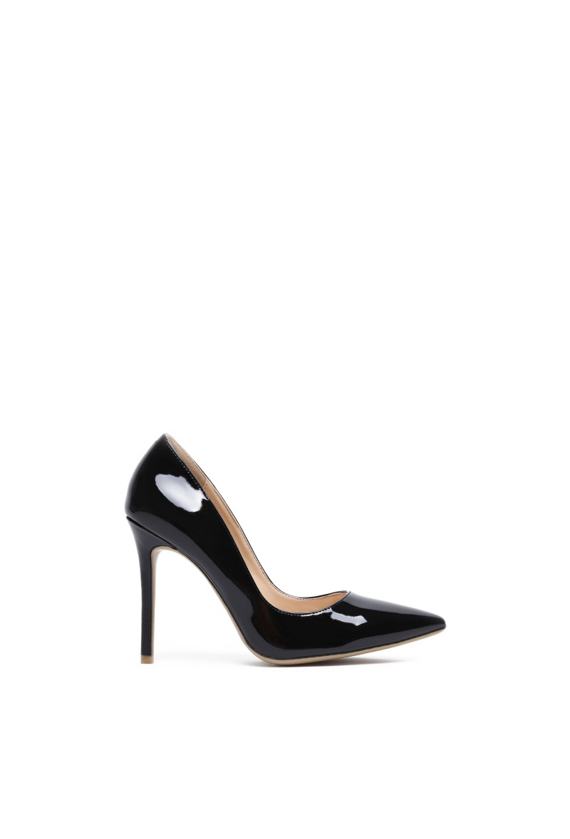 Black high heels elegant shoes with slightly pointed toe tip