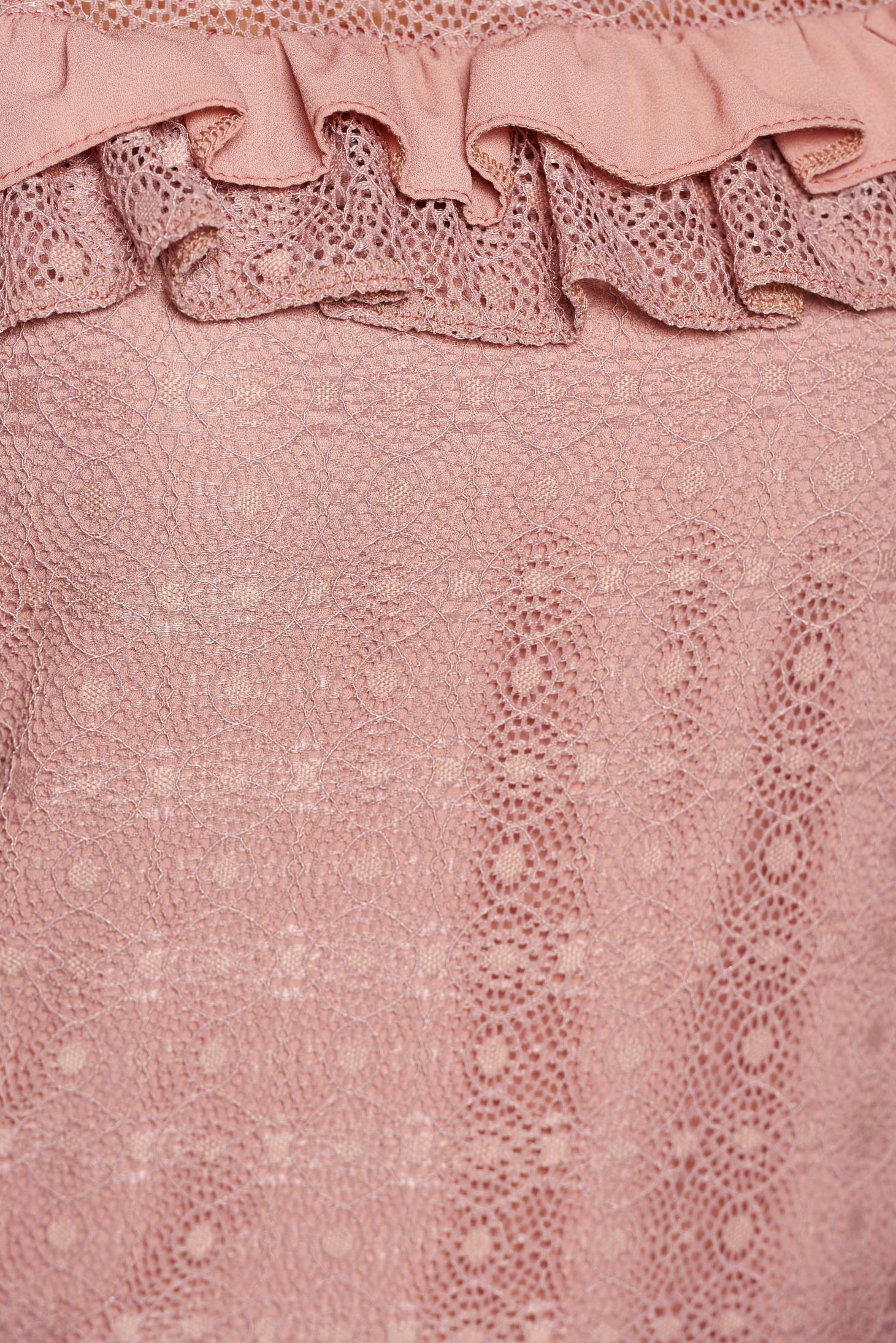 Rochie LaDonna rosa eleganta din material dantelat cu volanase