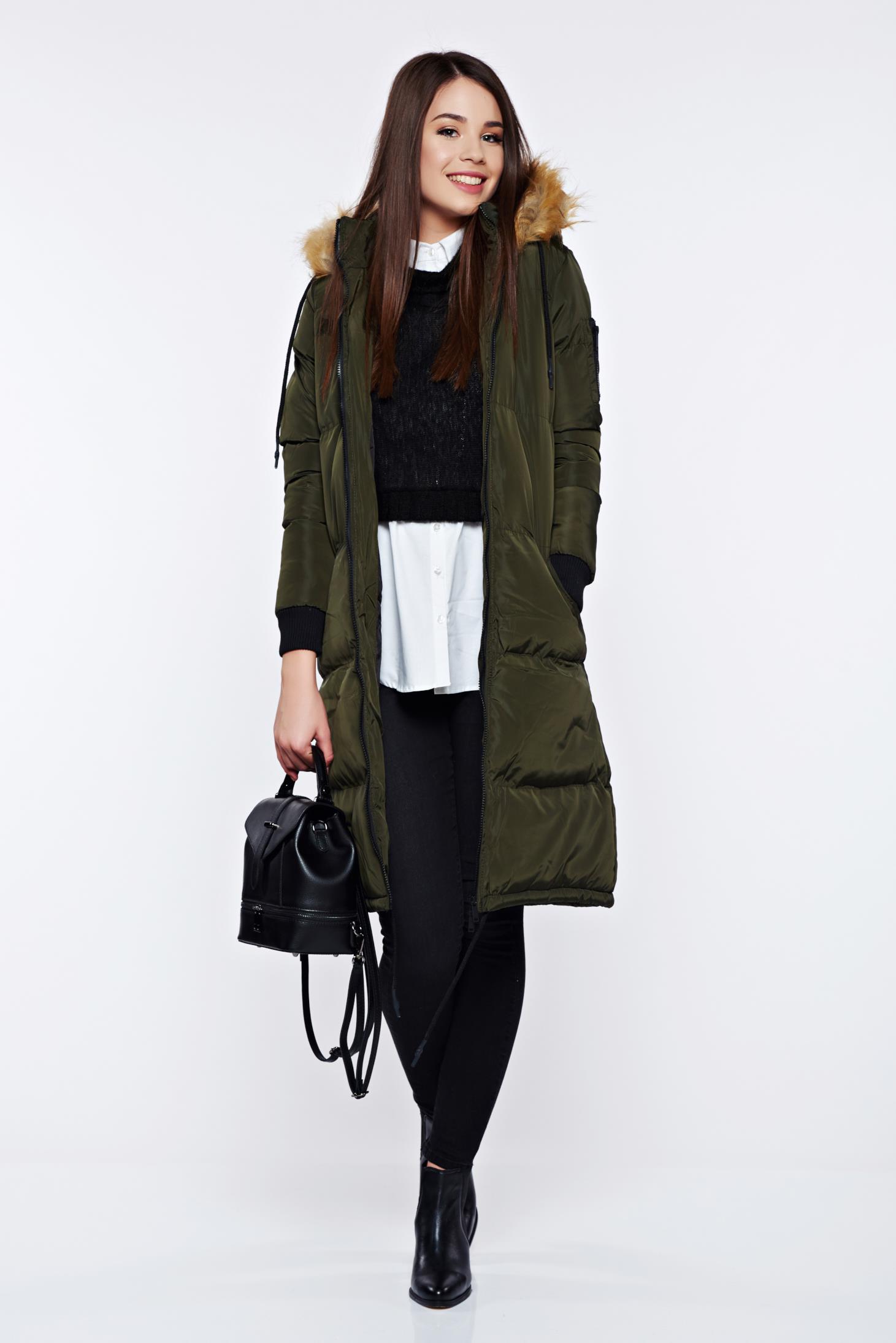 Top Secret darkgreen casual jacket with inside lining with faux fur details