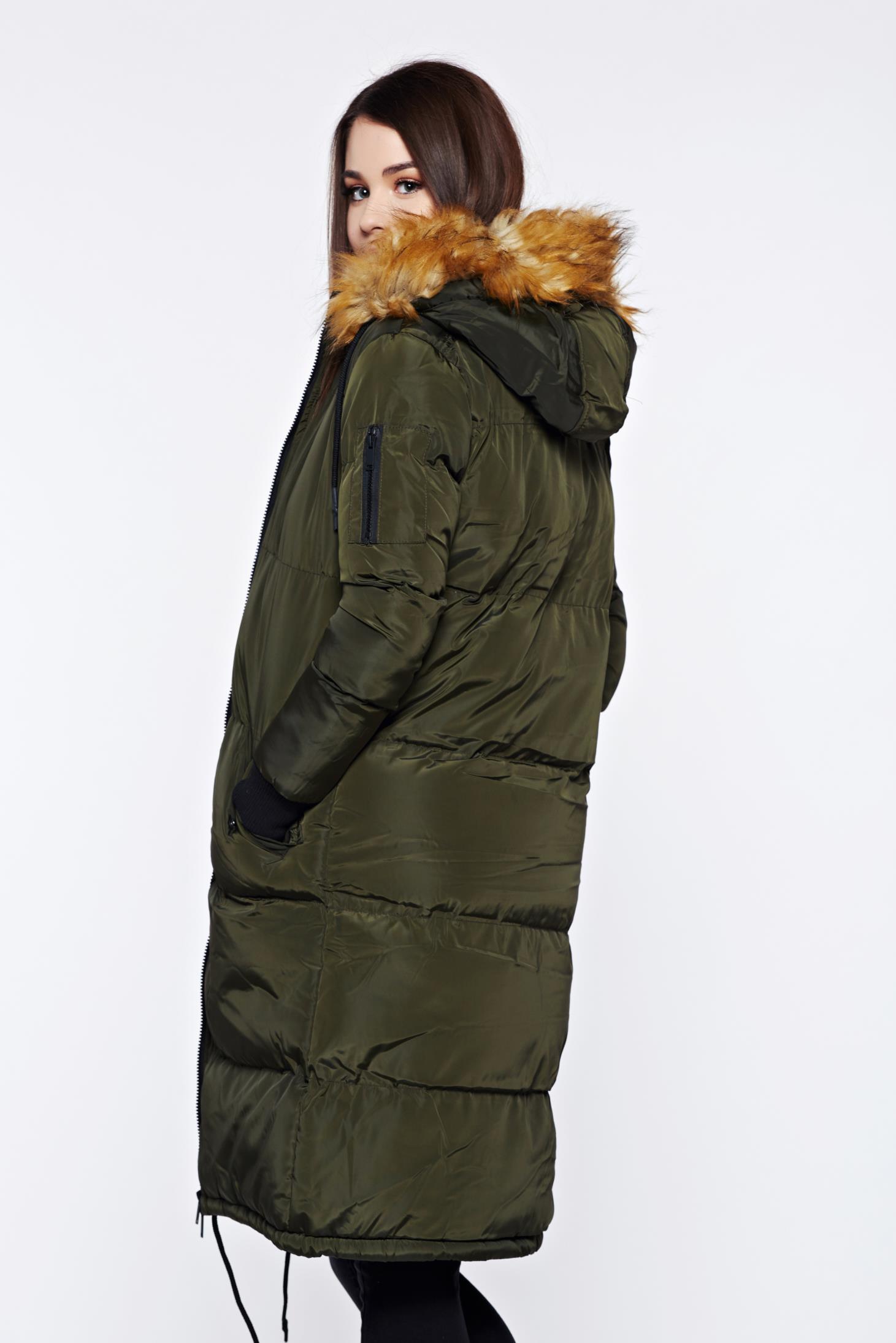 Top Secret darkgreen casual jacket with inside lining with faux fur details