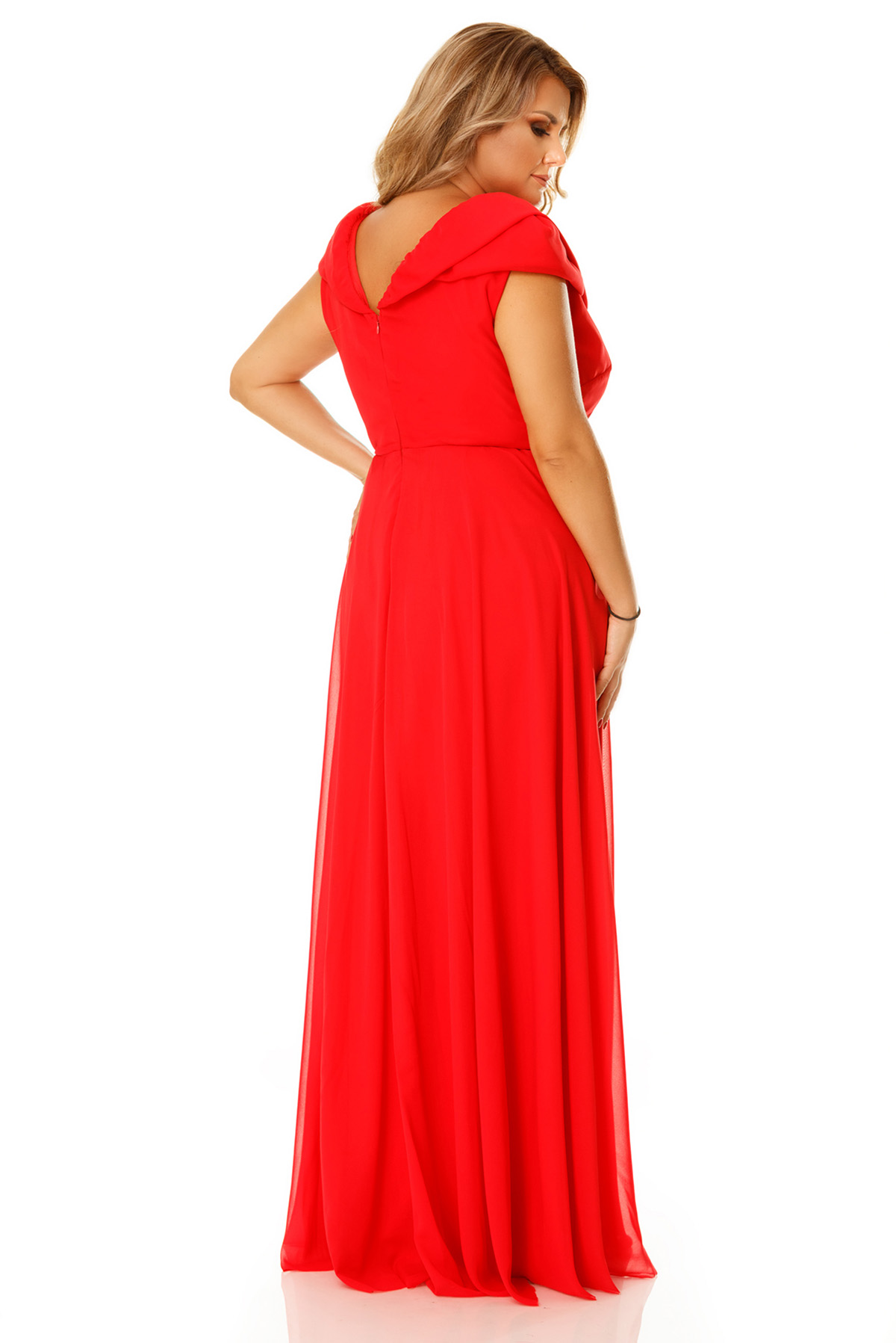 Occasional red voile fabric dress with a cleavage