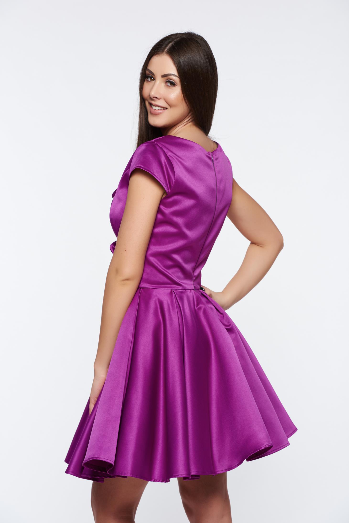 Artista purple dress occasional cloche from satin fabric texture with ...