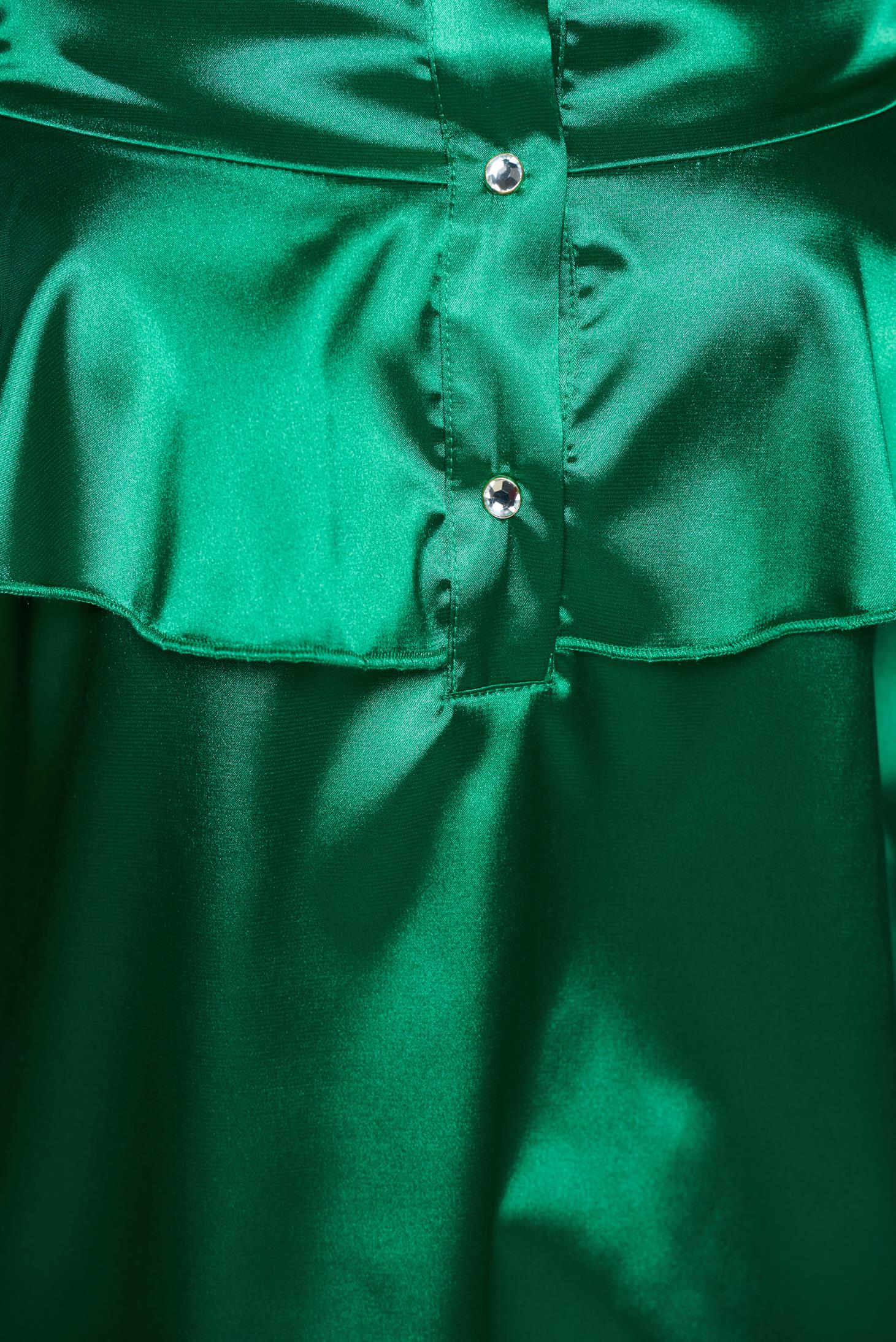Missq Darkgreen Women`s Blouse Elegant From Satin Fabric Texture With