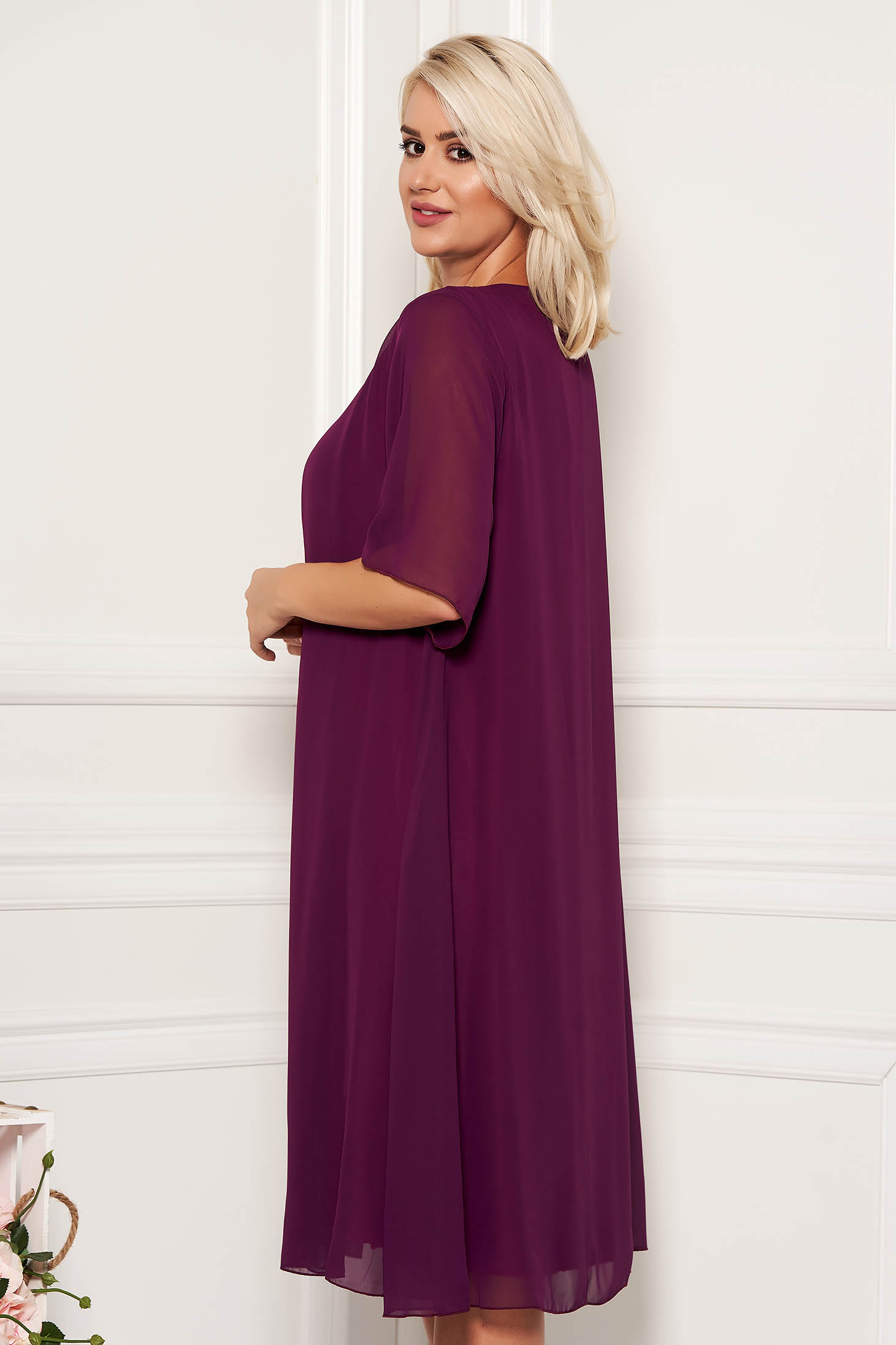 Burgundy occasional flared dress airy fabric with inside lining with ...