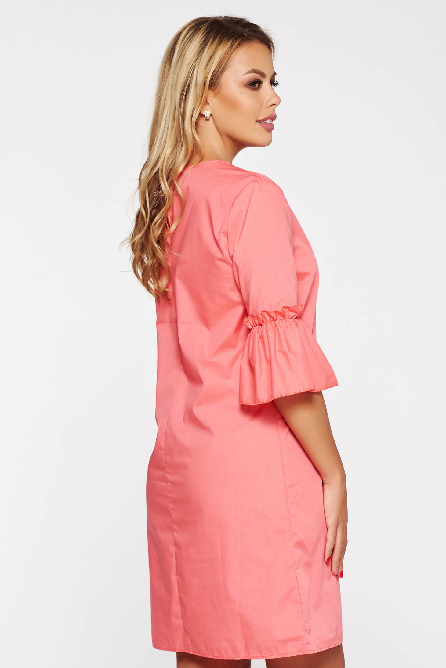 StarShinerS pink casual flared short cut dress nonelastic cotton