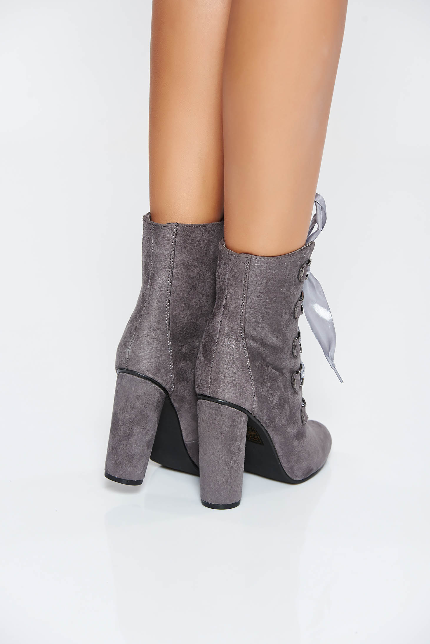 Grey casual from ecological suede ankle boots with lace