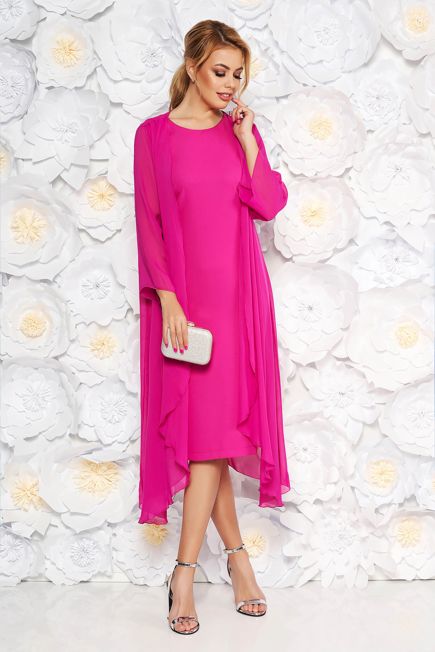 Fuchsia elegant midi dress sleeveless soft fabric without clothing