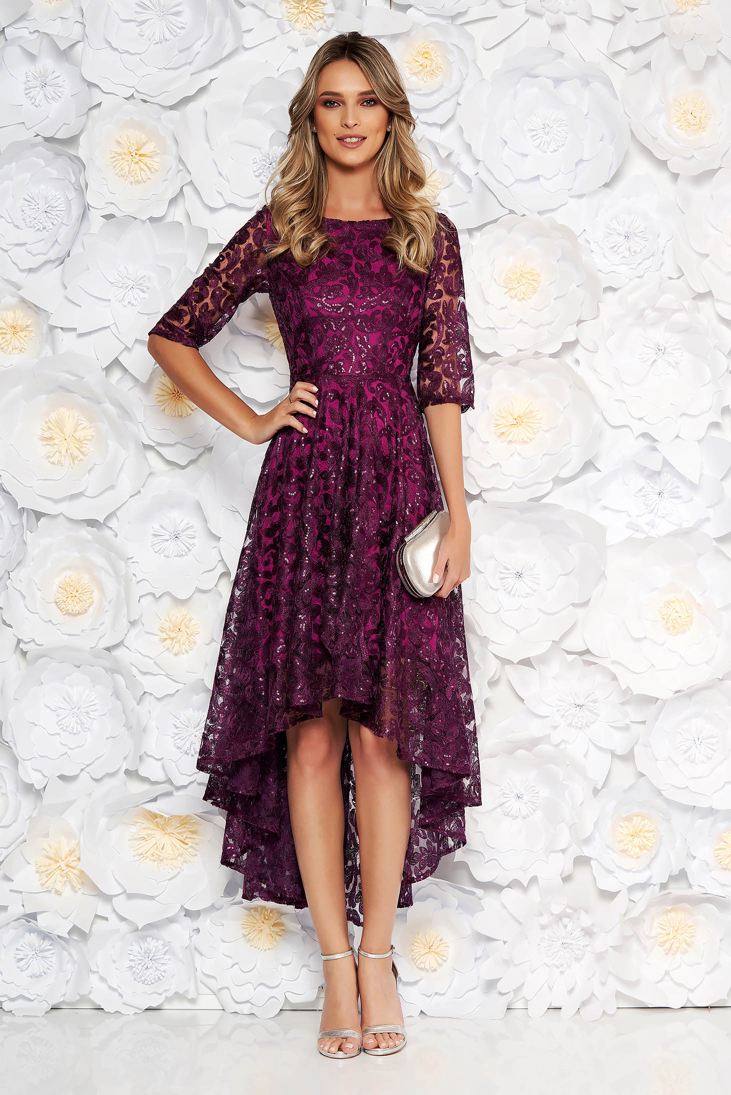 Purple asymmetrical evening dresses dress from laced fabric with sequin ...