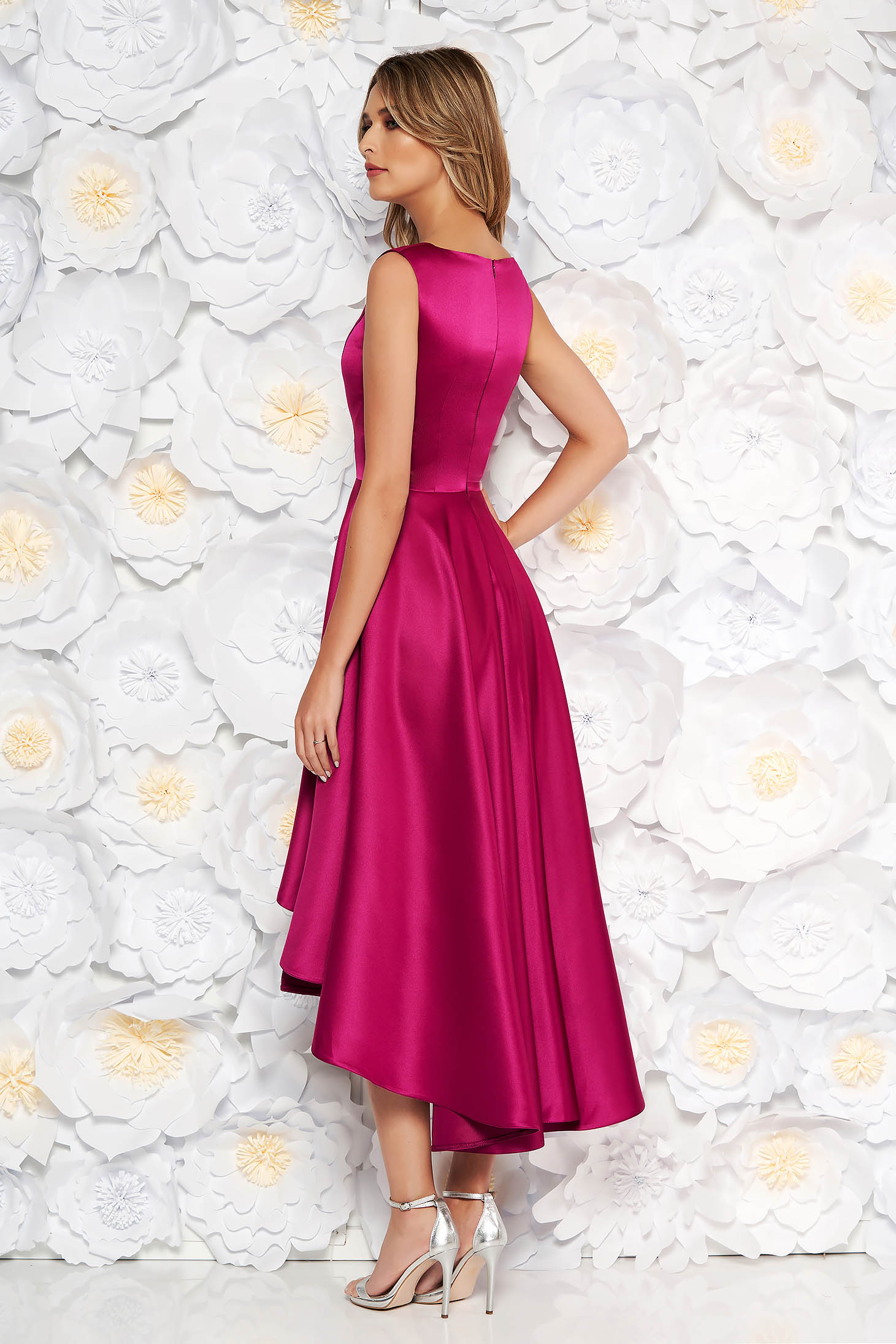 Purple occasional asymmetrical cloche dress from satin fabric texture ...