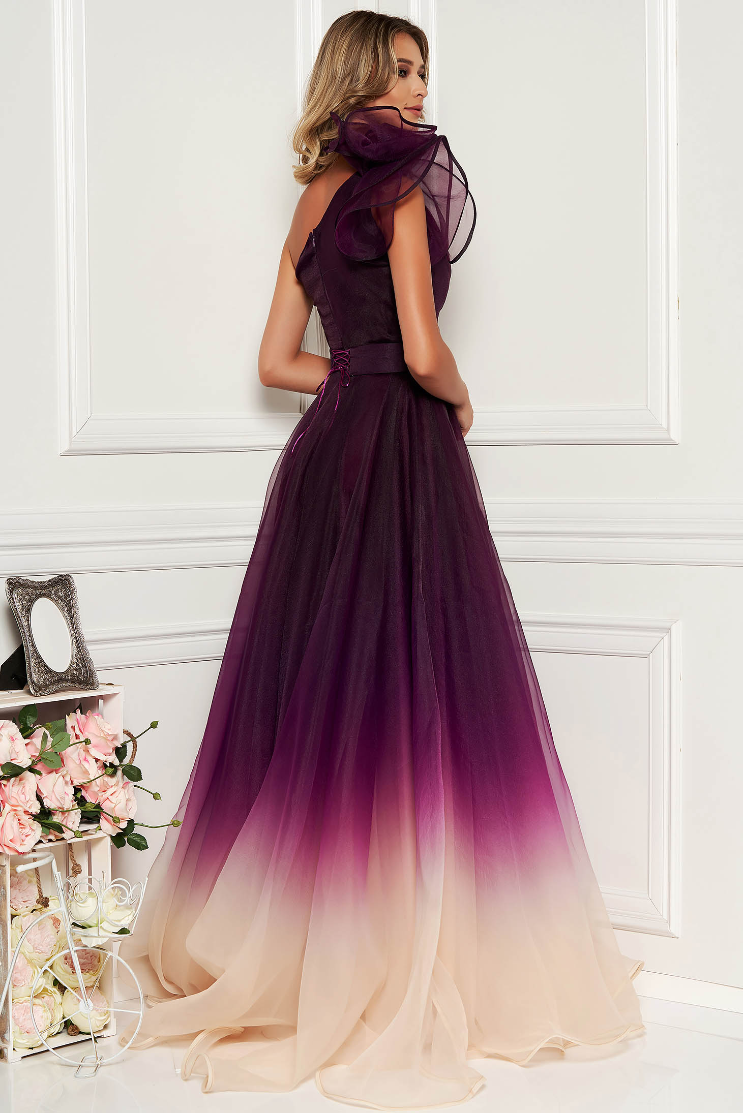 Ana Radu purple luxurious long cloche dress with inside lining ...