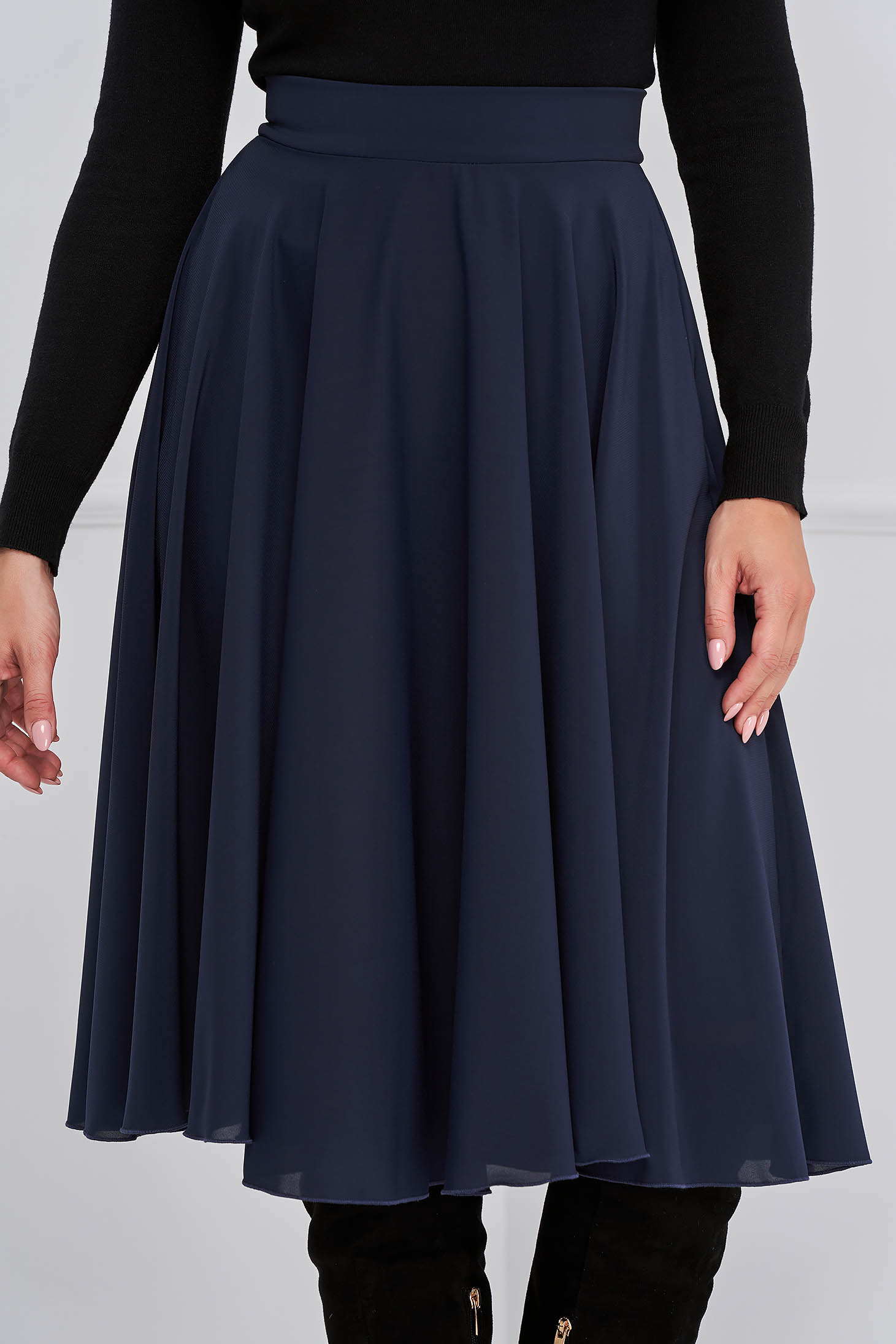 Fusta din voal bleumarin midi in clos cu talie inalta - StarShinerS