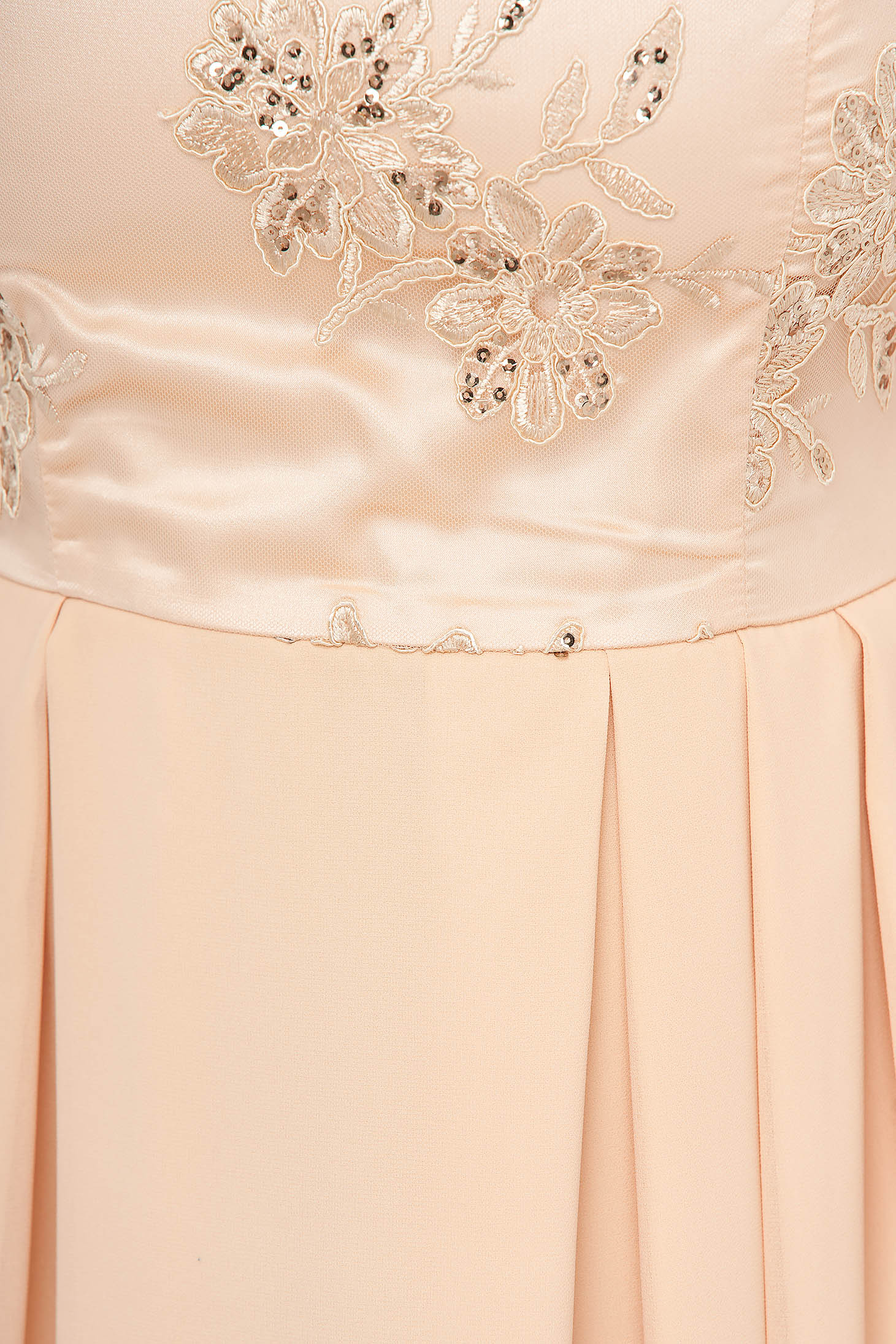 Cream dress cloche with lace details from satin fabric texture ...