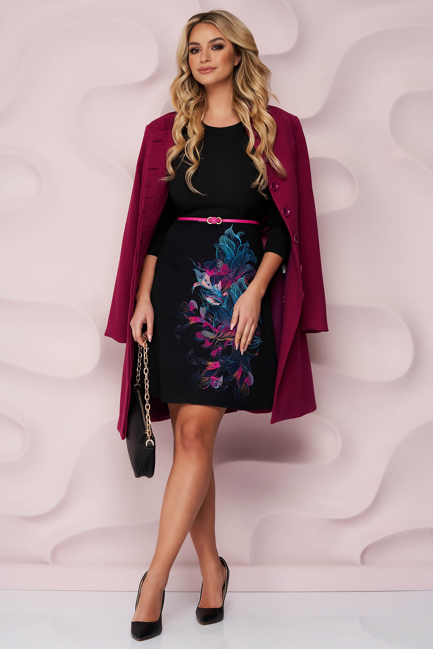 Rochie StarShinerS office in clos din material fluid neelastic cu ...