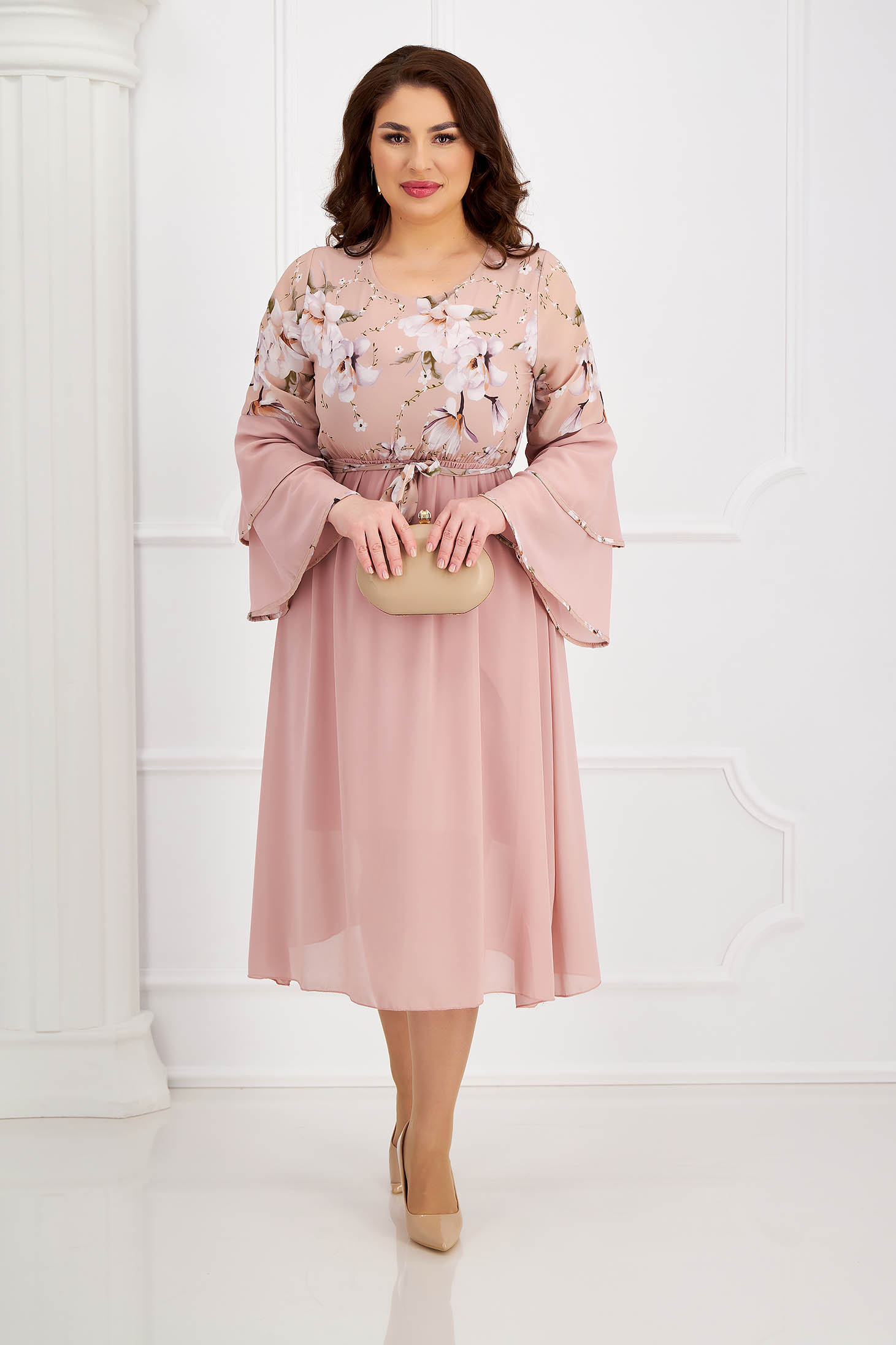 Powder pink dress from veil fabric cloche with elastic waist with ...