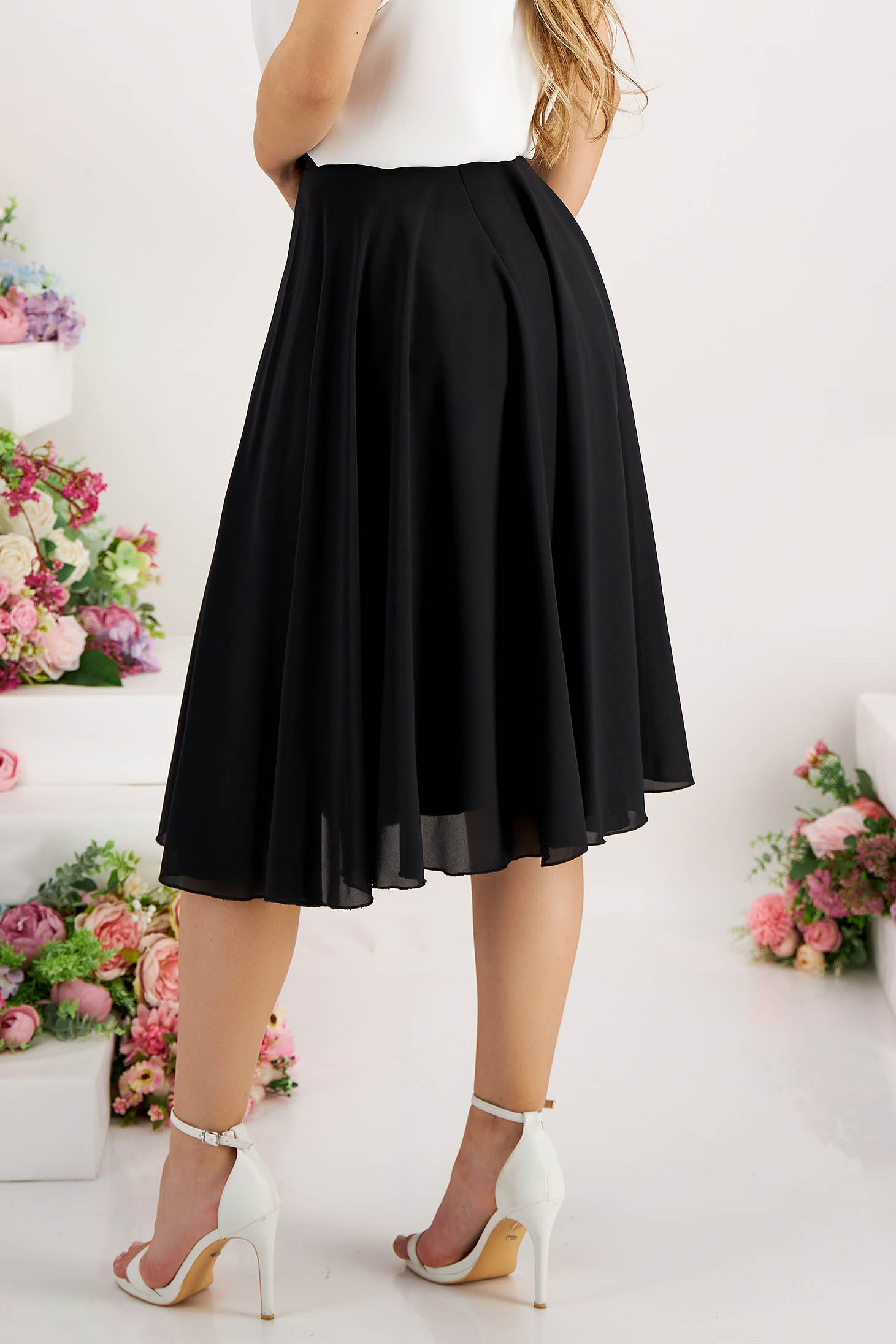 Fusta din voal neagra midi in clos cu talie inalta - StarShinerS