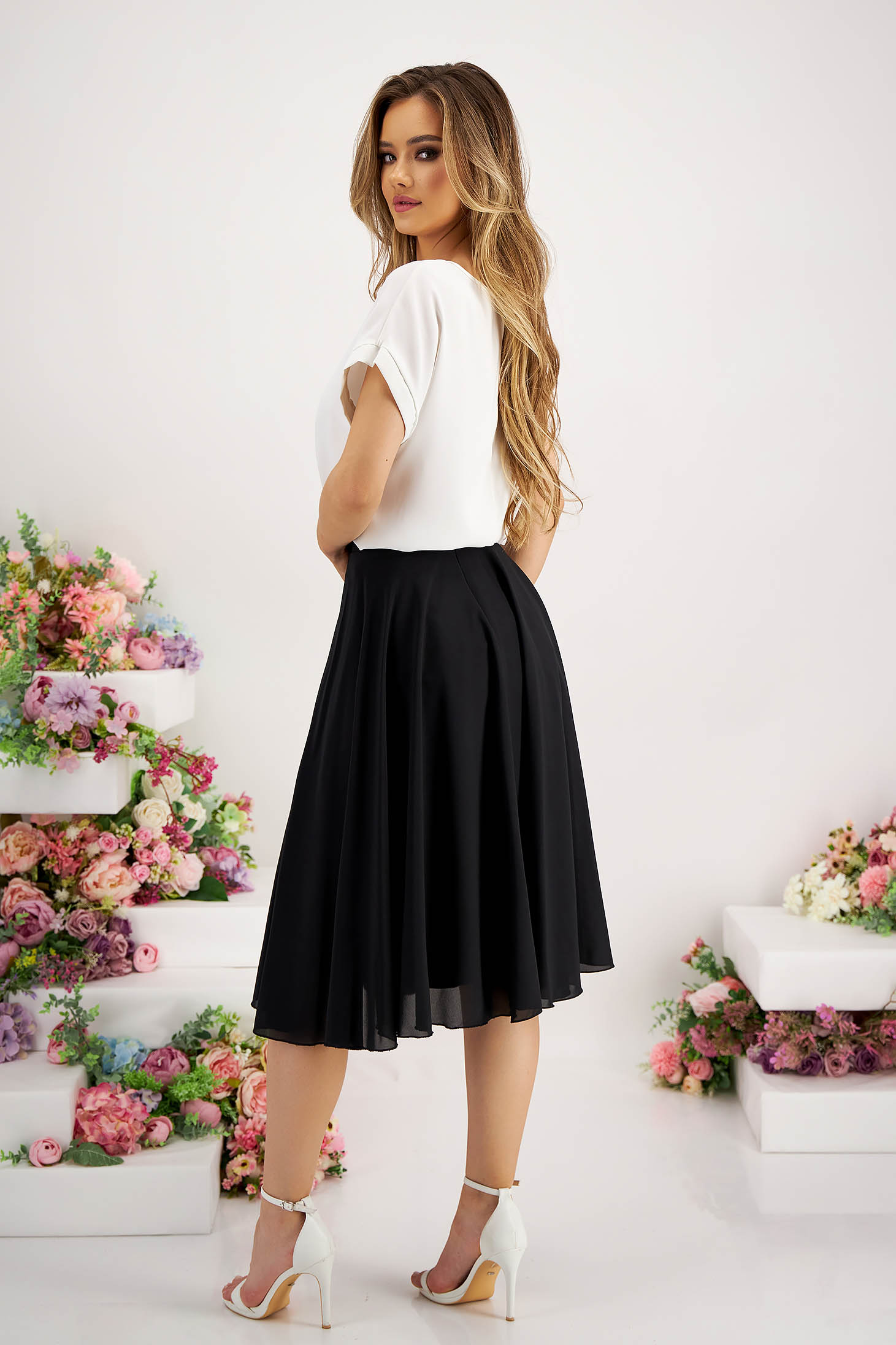 Fusta din voal neagra midi in clos cu talie inalta - StarShinerS