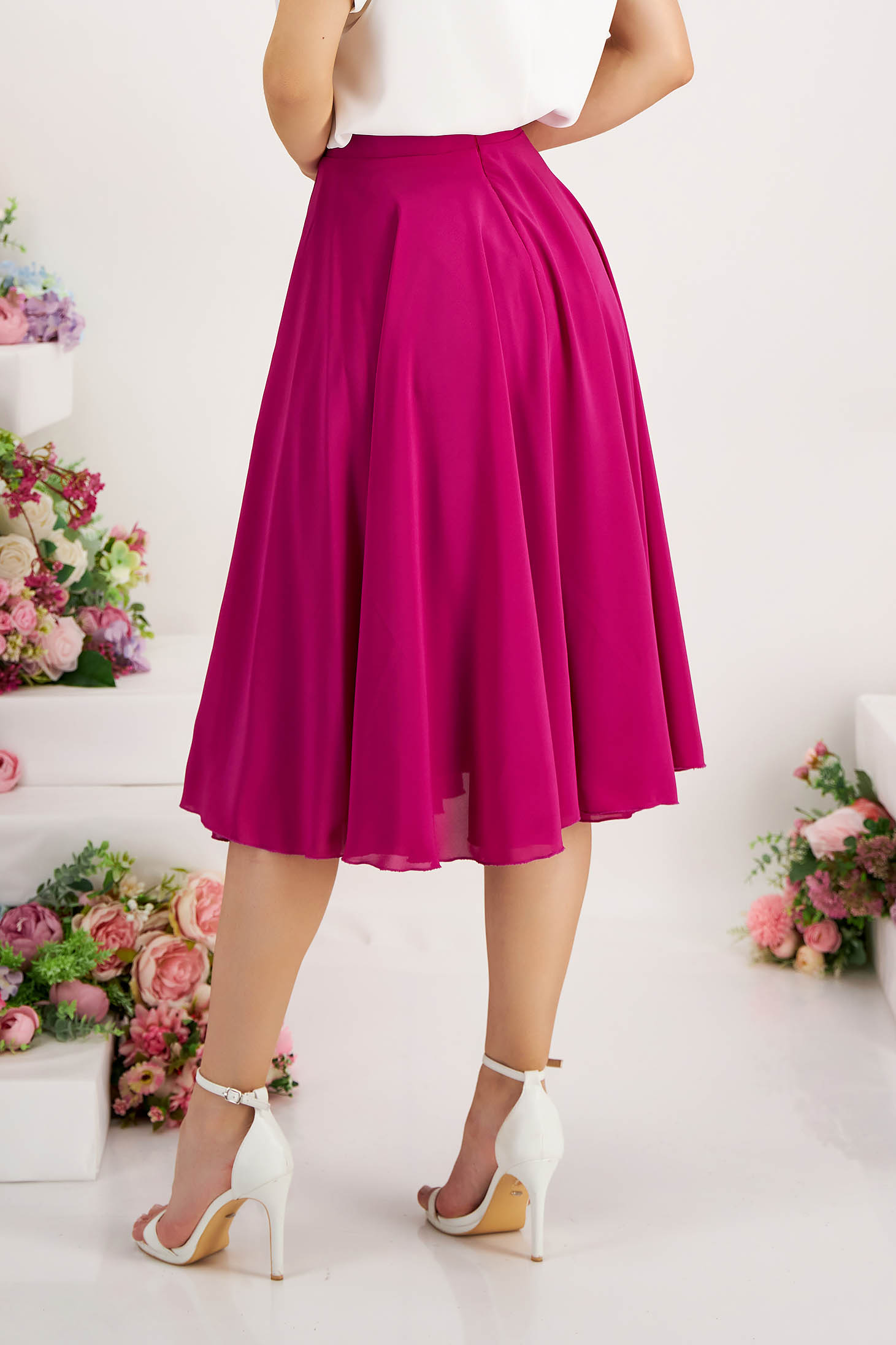 Raspberry Veil Midi Skirt in A-line with High Waist - StarShinerS